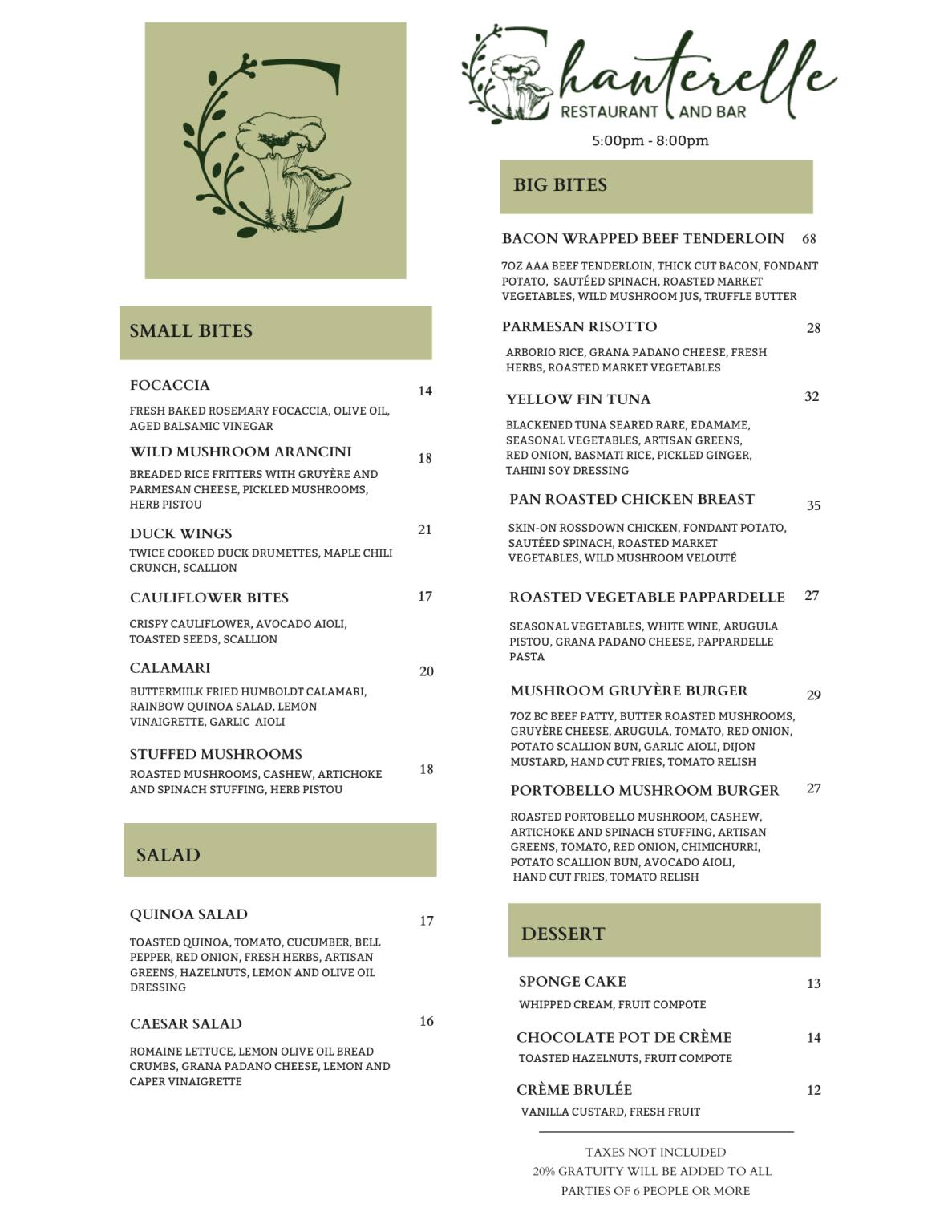 Alcédo Menu - Halcyon Hot Springs